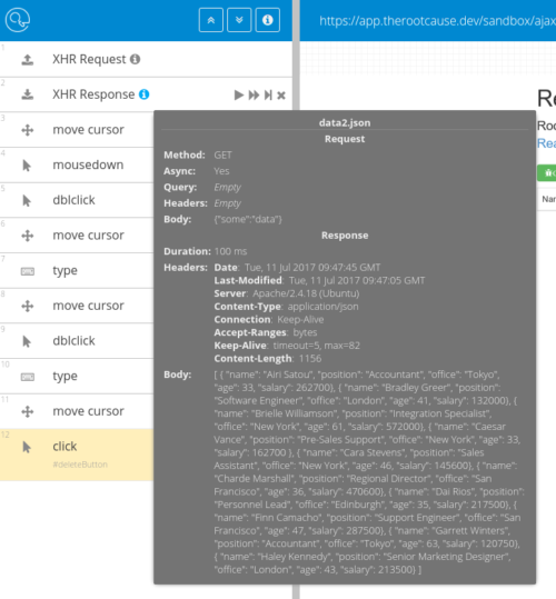 Recording And Replaying Ajax Responses with RootCause - RootCause